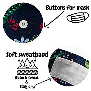 Working Cap with Button and Sweatband Adjustable Tie Back Bouffant Hats Printed Multi Color for Woman Man