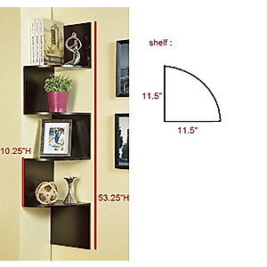 Kings Brand Espresso Finish Corner Zig Zag Hanging Wall Shelf