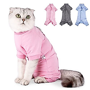 Cat Recovery Suit After Surgery for Female Male Pet Surgical Pajamas Long Sleeve Prevent Shedding Recovery Snugly Suit&E Collar Alternative Onsies for Cats (S, Pink)