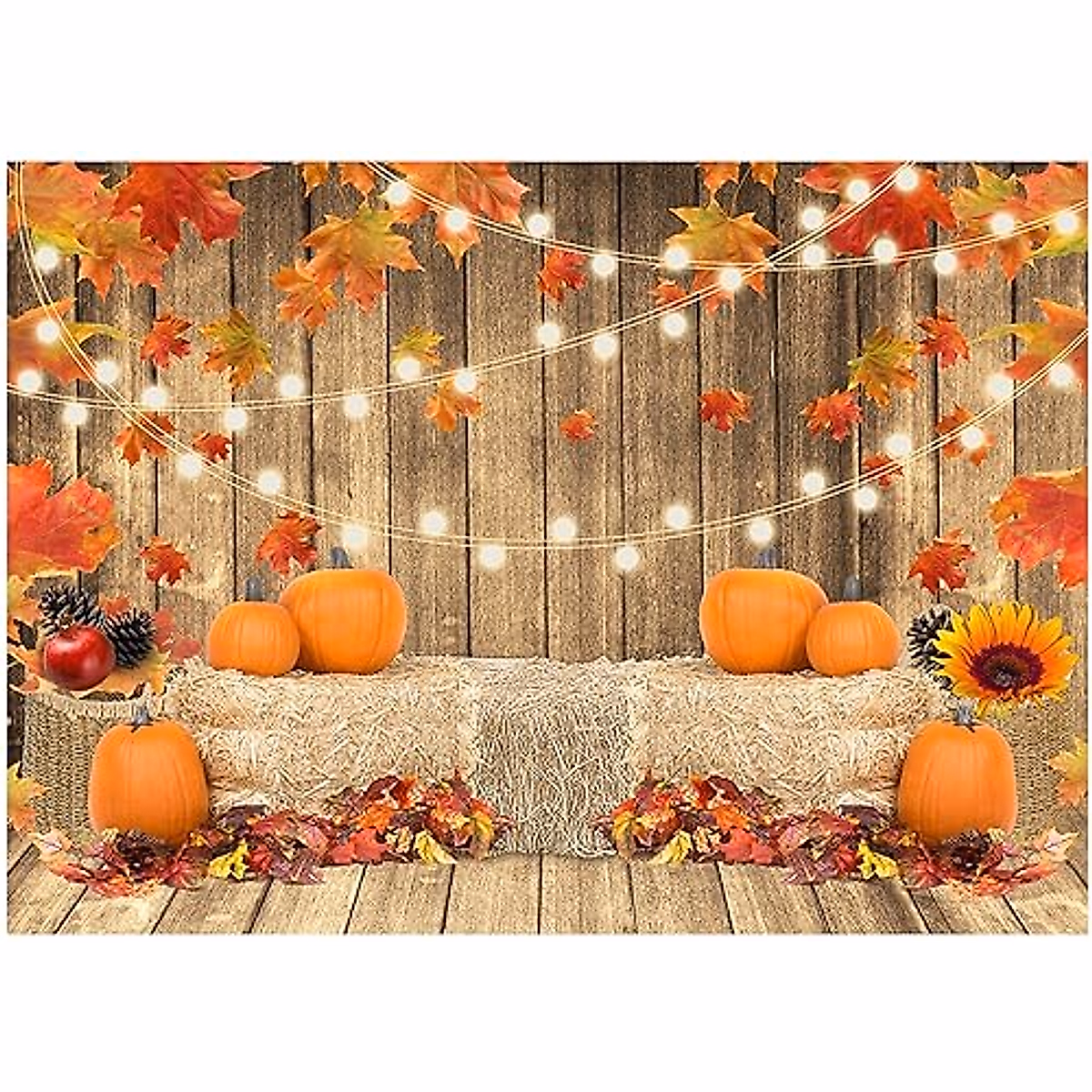 Avezano Fall Pumpkin Photography Backdrop Rustic Thanksgiving Harvest Wooden Floor Background Autumn Maple Leaves Baby Shower Decorations Party Supplies Photo Booth Props 7x5ft