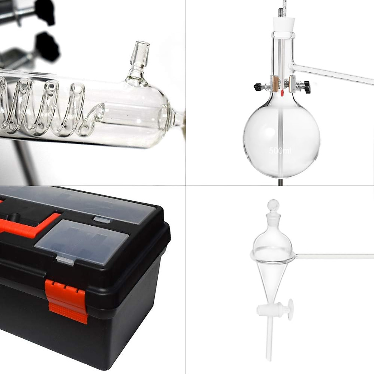 Home Distiller Distilling to Making Your Own Essential Oil, Moonshine, Alcohol Distiller Chemistry Lab Glassware Kit,Glass Distilling,Distillation Apparatus 22pcs Kit, 500 ML