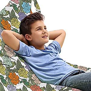 Lunarable Rose Lounger Chair Bag, Blooming Roses Feminine Romantic Illustration Vintage Style Pattern Garden Art Design, High Capacity Storage with Handle Container, Lounger Size, Multicolor
