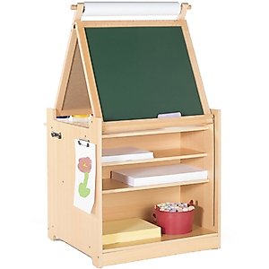 Guidecraft Desk to Easel Art Cart - Folding Art Easel for Kids, Craft Storage Center with Chalkboard and Whiteboard | Toddler Art and Activity Desk with Fabric Storage Bins | Wooden Classroom Easel