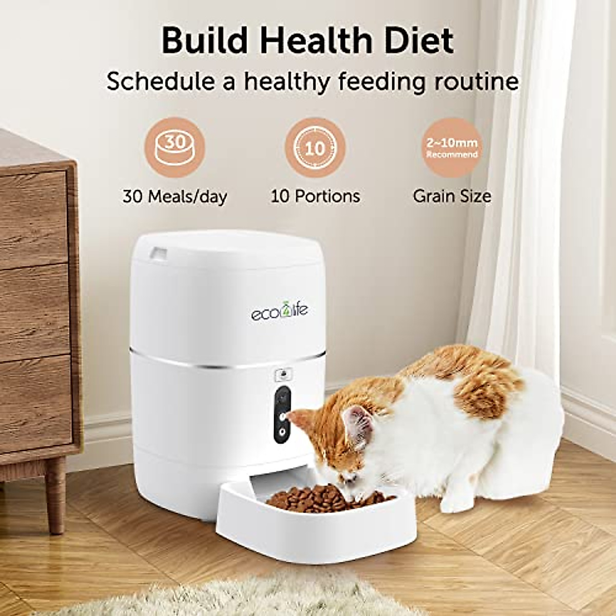 Automatic Cat Feeder, eco4life 6L WiFi Pet Food Dispenser, Timed Cat Feeder with Camera, APP Control, Scheduled Feedings and Portioned Meal, Compatible with Alexa, Google Assistant and Siri