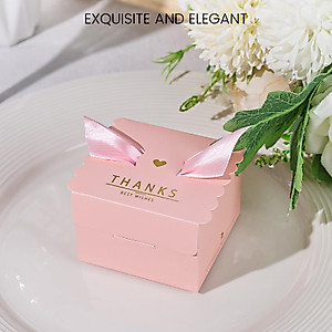 VGOODALL 20PCS 2.6 x 2.6 x 1.8 inches Party Favor Candy Box, Thank You Pink Gift Candy Box with Ribbons for Birthday Party, Bridal Shower, Wedding Decorations, Candy Table Decorations