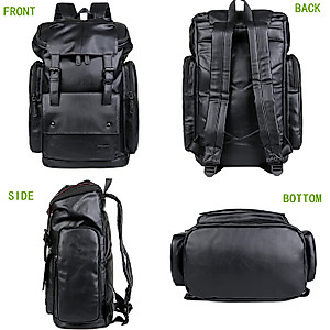 Baosha BP-16 PU Leather Casual Backpack College Backpack Daypack Black