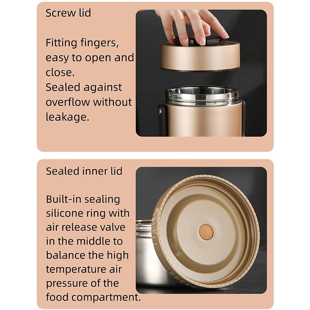 Thermos for Hot Food, 2 Tier Soup Thermos Container, Food Thermos, 304 Stainless Steel Vacuum Insulated Thermal Bento Lunchbox for Office School Camping Picnic Outdoors, 1500ml-Red