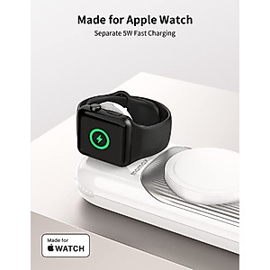 MOMAX 3 in 1 Wireless Charger, 10000mAh MFi Certified Wireless Charger Station, 15W Compact Wireless Charger, Magnetic Travel Charging Station for MagSafe, iPhone 14/13/12, AirPods, Apple Watch