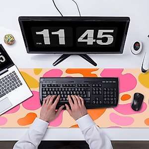 Boho Pink Desk Mat Modern Abstract Cute Large Mouse Pad XL 31.5x11.8in 3mm Non-Slip Rubber Base Extended Kawaii Pink Mousepad Stitched Edges Keyboard Mouse Mat Desk Accessories for Women Office Decor