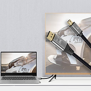 CABLEDECONN 2M 6.6FT Mini DP to DisplayPort 8K Cable 8K(7680x4320)@60Hz 4K@144Hz Display Port 1.4 Bi-Directional Transmission DP to Mini DisplayPort 8K