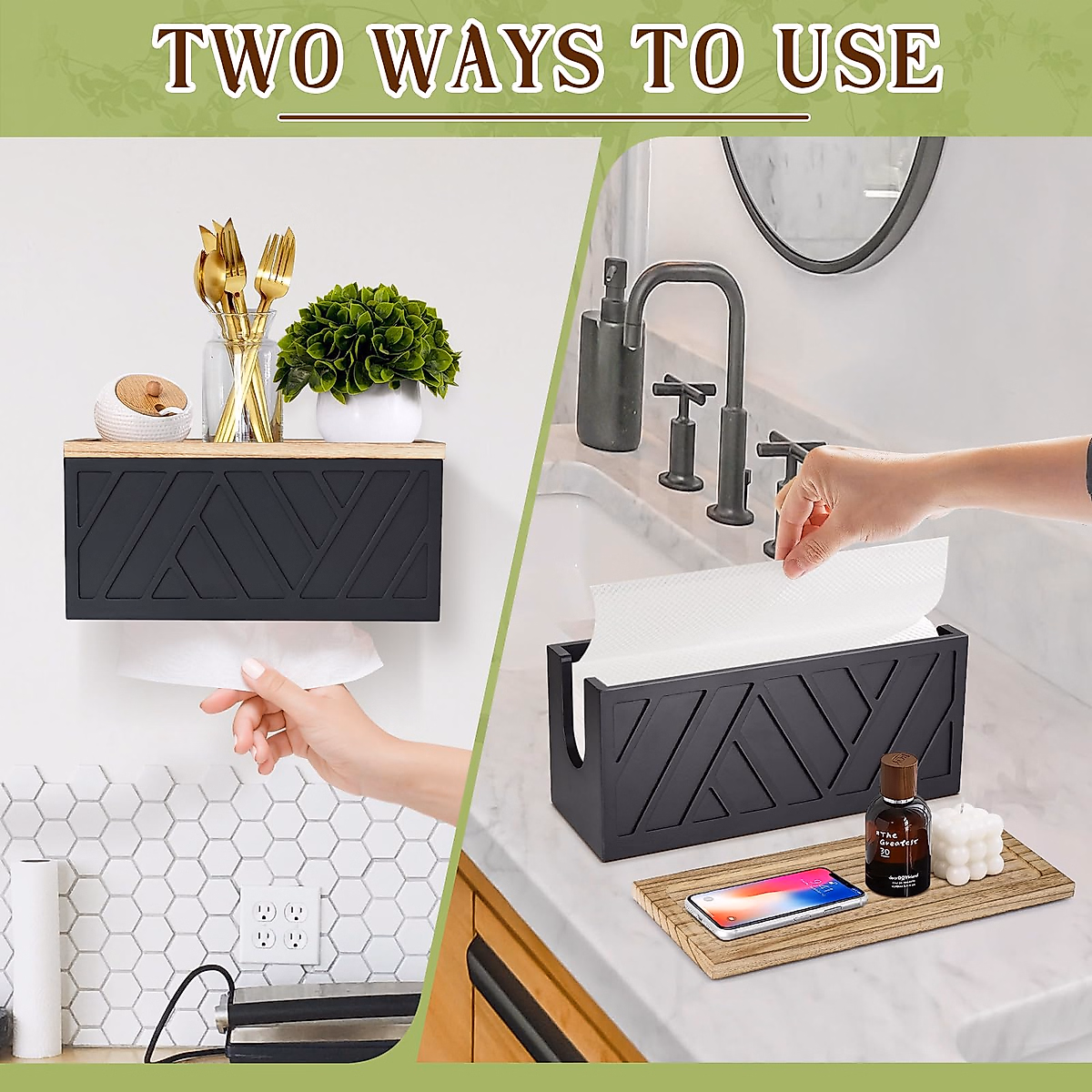 Paper Towel Dispenser Wall Mount, Paper Towel Holder Wall Mounted with Lid, Solid Wood Commercial C-Fold, Z-Fold, Trifold Hand Paper Towel Holder Dispenser Hand Towel Holder for Bathroom Kitchen Decor