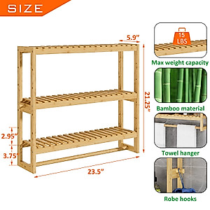 Bathroom Shelf Storage Organizer,5.9''D*23.6''W*21.2''H,Floating Wall Mount 3-Tier Adjustable Layer Bamboo Kitchen Organizer with Bar, Standing Shelf Units, Towel Rack Hanging Rod for Bathroom(Beige)