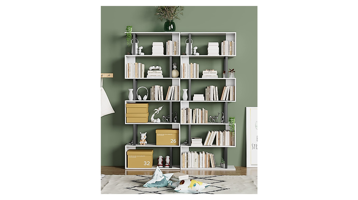 Gadroad 6 Tier S-Shaped Bookcase - Modern Storage Solution