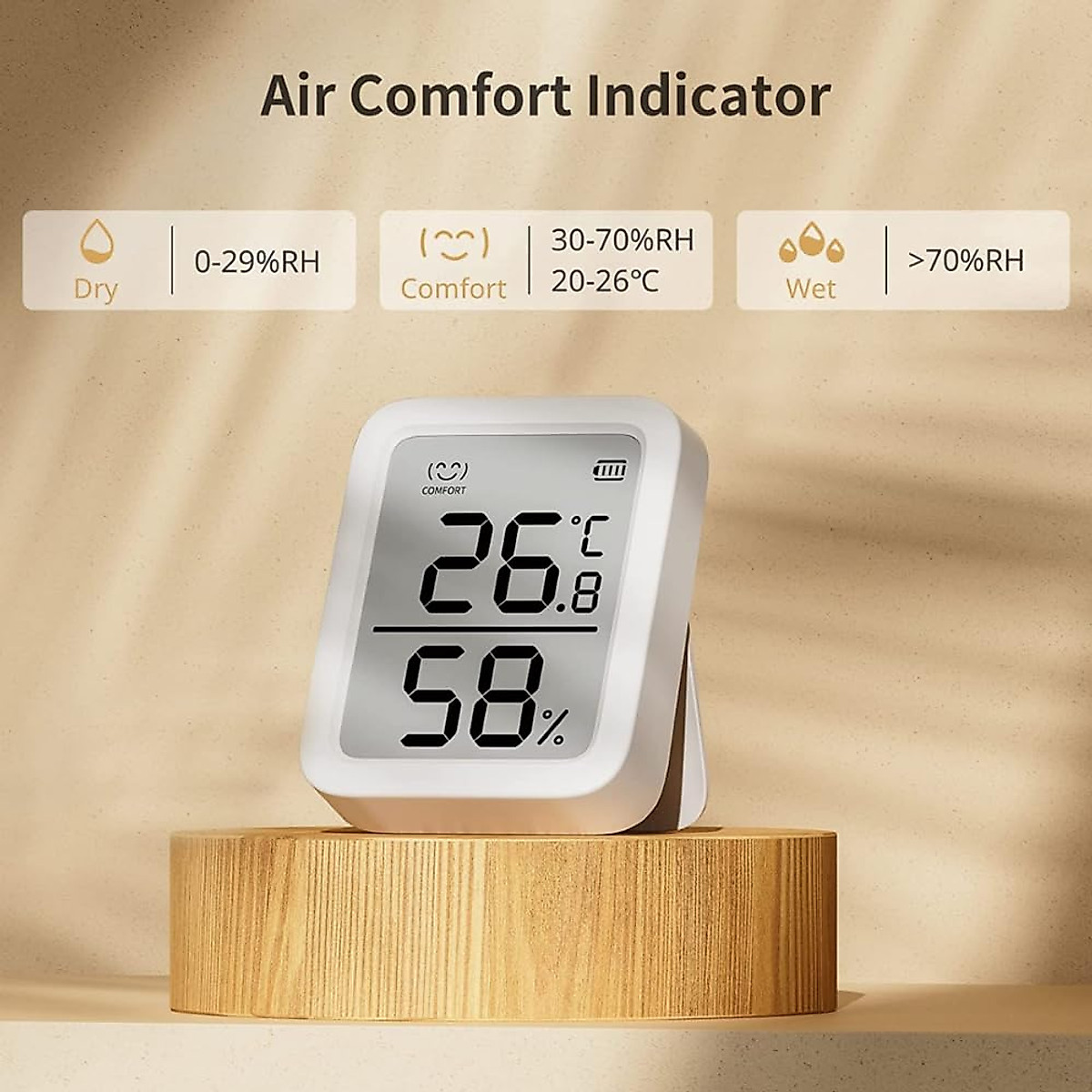 SwitchBot Thermometer Hygrometer, Bluetooth Indoor Humidity Meter for Home, Temperature Sensor with App Control, Large LCD Display, Notification Alerts, 2-Year Data Storage Export