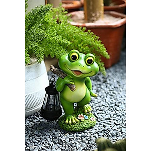 CFFOWNUG Frog Garden Decoration with Solar Lantern,Resin Solar Frog Statue with Solar Lights Outdoor Garden Frog Decor for Pathway Yard Lawn Patio Decorations