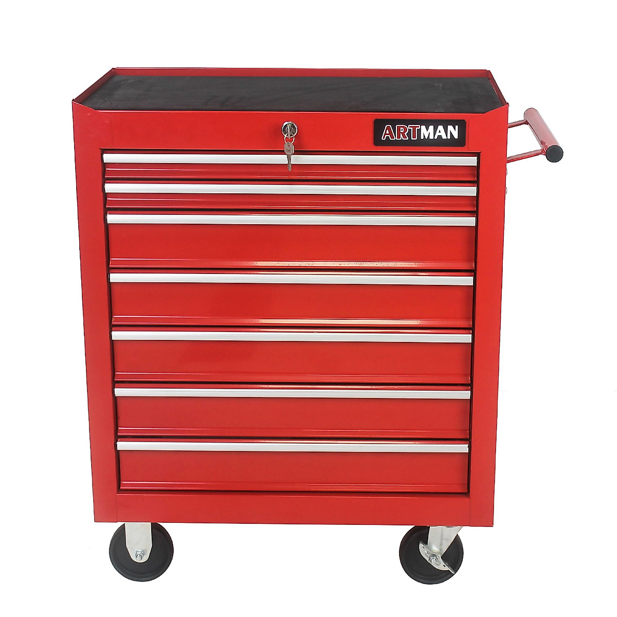 Rolling Tool Chest with 7-Drawer Tool Box,Multifunctional Tool Cart on Wheels,Tool Storage Organizer Cabinets with Key Locking for Garage, Warehouse, Repair Shop,24.20"D x 12.90"W x 29.90"H (red)