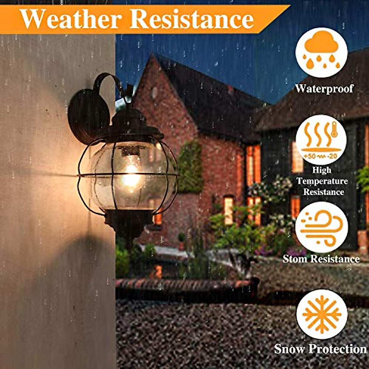 LNC Exterior Porch Light Fixture,17" Large Size Globe Seeded Glass & Metal Cage Frame for Garage, Hallway and Patio, Rustic Bronze Outdoor Wall Sconce