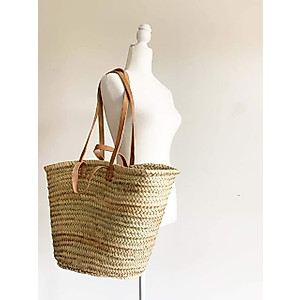 Storekech Straw Bag Handmade with Double Handle French Market Basket, Straw Basket, Grocery Market Bag, Moroccan Straw Bag, Bridesmaid Gift, Beach Straw Bag, Woven Bag, Summer Straw Bag, Beige