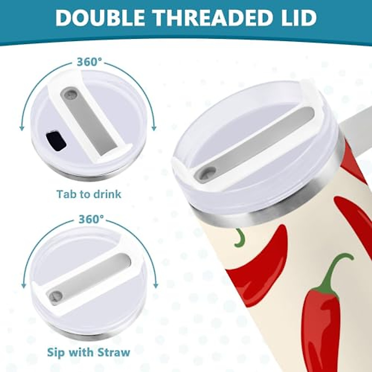 DIGTIA Stainless Steel Insulated Tumbler w/Handle & Straw, Red Peppers Double Wall Vacuum Travel Coffee Mug Cup w/Lid, Leak-Proof Sports Green Water Bottle,30oz