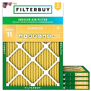 Filterbuy 20x25x1 Air Filter MERV 11 Allergen Defense (5-Pack), Pleated HVAC AC Furnace Air Filters Replacement (Actual Size: 19.50 x 24.50 x 0.75 Inches)