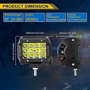 AUXTINGS 42 inch Straight Led Light Bar Spot Flood Beam +2X 4 inch 36W Spot LED Pods Fog Lights with 12V Wiring Harness Kit 2 Leads for Jeep Pickup Off Road Truck 4X4 ATV Boat Trailer,Waterproof