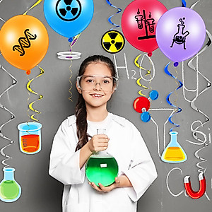 66 Pieces Science Birthday Party Decorations 42 Pieces Science Themed Balloons Math Latex Balloons 24 Pieces Science Hanging Swirls Chemistry Laboratory Streamers Decorations for Lab School Classroom