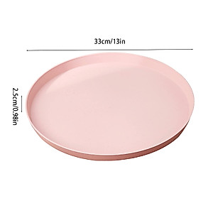 2 Pack Round Plastic Serving Tray Platter, 13 Inch Lightweight Wheat Straw Food Tray, Tea Tray for Party, Reusable Restaurant Fast Food Holder for Cup Cake Snack Fruits (Beige)