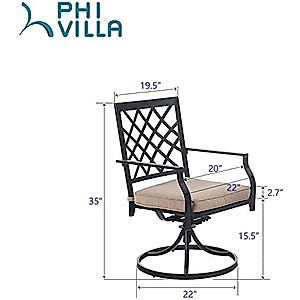 PHI VIALLA Patio Chairs Outdoor Swivel Dining Chairs Outdoor Furniture Chairs Set of 6 with Cushion Suports 300lbs for Lawn Garden Backyard Weather Resistant-Black Frame