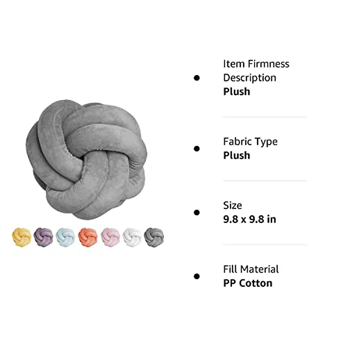 FUB Short Plush Knot Ball Pillow, Waist Cushion Pillow Home Decoration Plush Throw Pillow Cushion for Sofa Car Office Decor, Grey, 7x7''
