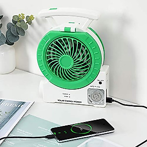 Multi-function Solar Fan Electric Outdoor Fishing Fan with MP3/Table Lamp/Torch/Cell Phone Charging Function for Camping Fishing and Hurricane Emergency
