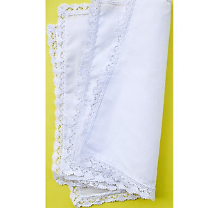 MemoryHanky Ladies Bridal Wedding Crochet Lace Handkerchiefs 60s Cotton Hankies Size 11.8"