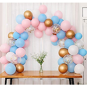 Gender Reveal Balloon Garland Kit, Gender Reveal Party Supplies Balloons Backdrop Including Light Blue Pink Gold Confetti Balloons for Gender Reveal Party Decorations