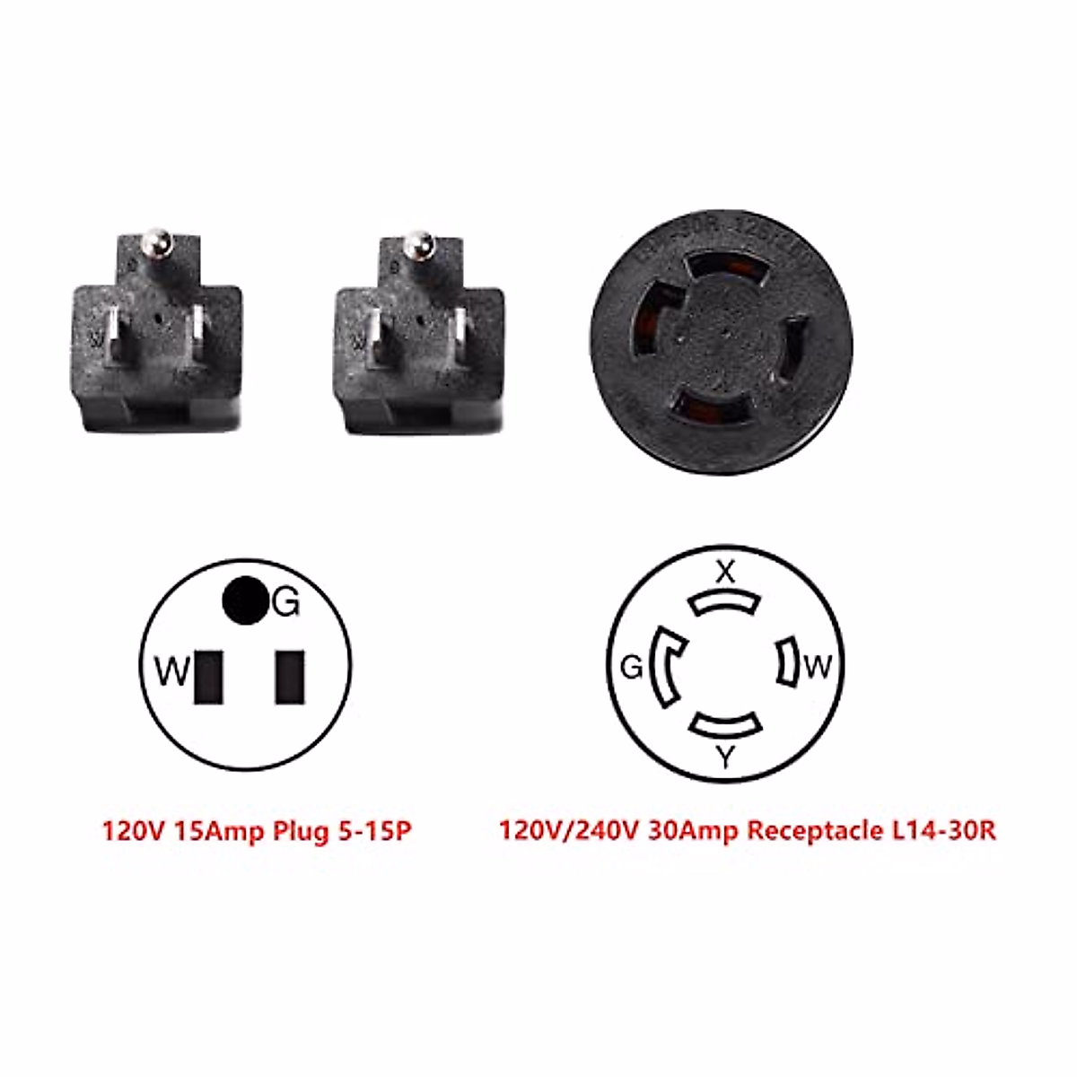 ONETAK NEMA 2 Port 5-15P 3 Prong Plug Male Household to L14-30R 4 Prong Female Receptacle Twist Lock Y Combiner STW 3 Feet 120V/240V 30 Amp Generator Welder Dryer Power Cord Adapter