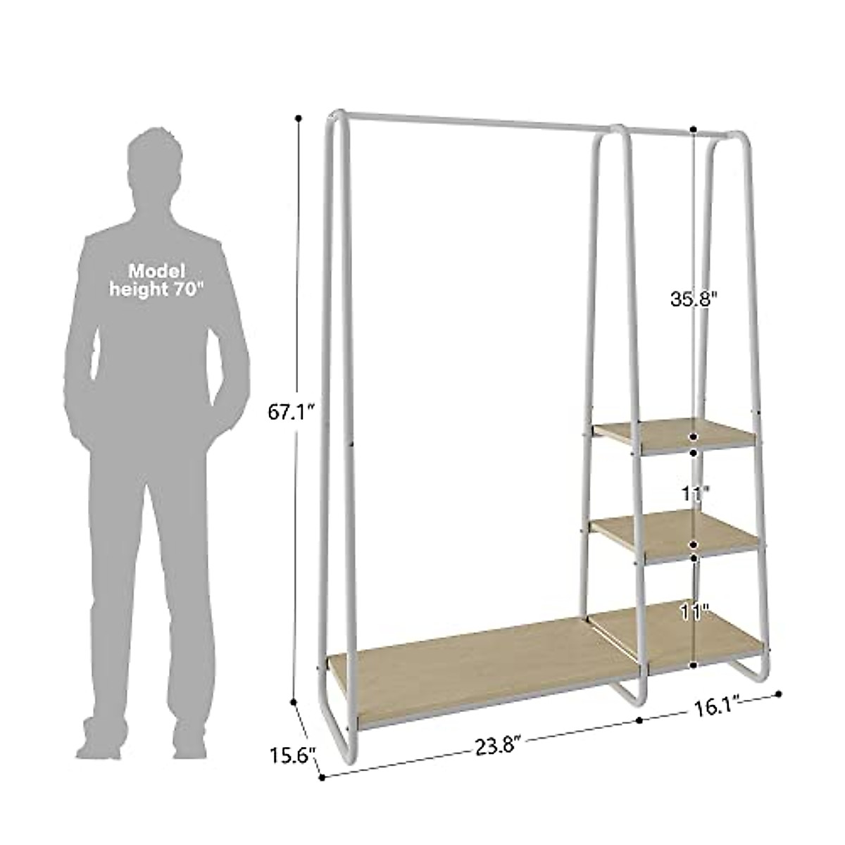 Raybee White Clothing Rack with Shelves, Heavy Duty Clothes Racks for Hanging Clothes Metal Clothing Rack Portable Wardrobe Rack Garment Rack Holds 245LBS 15.6" D x 39.9" W x 67.1" H