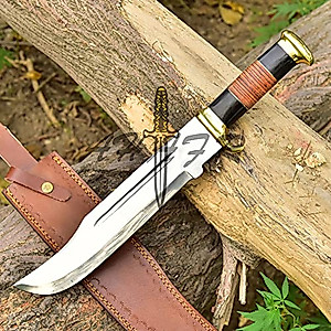 AHAFR Crocodile Dundee Bowie Knife D 2 Steel Handmade 18" Buffalo Horn Leather Handle Knife Large Hunting Bowie Knife With Leather Sheath Razor Sharp KE-0547-HK