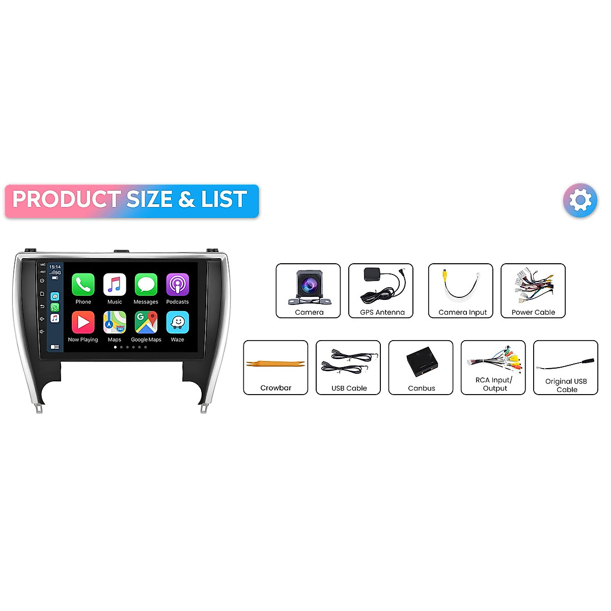 2+32 Android 12 Car Stereo for Toyota Camry 2015 2016 2017, 10.2" HD Touch Screen car Radio with Wireless Carplay & Android Auto, Mirror Link, Bluetooth, WiFi, GPS Navigation, Backup Camera