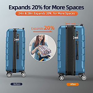 SHOWKOO Luggage Sets Expandable PC+ABS Durable Suitcase Sets Double Wheels TSA Lock 4 Piece Luggage Set Navy