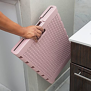 Mind Reader Basket Collection, Foldable Laundry Hamper, 61 Liter (10kg/22lbs) Capacity, Cut Out Handles, Attached Hinged Lid, Ventilated, 14.5"L x 18"W x 21.25"H, Pink