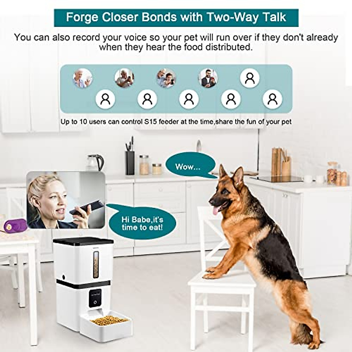 DoHonest Automatic Dog Feeder with Camera: 5G WiFi Easy Setup 8L Motion Detection Smart Cat Food Dispenser 1080P HD Video Recording 2-Way Audio Timed Pet Feeder App Control Night Vision S15