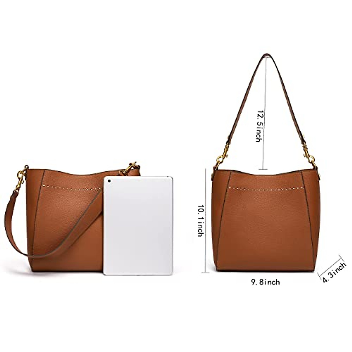 Leather Bucket Tote Bag For Women Medium Hobo Shoulder Purse And Handbags (2-Brown)