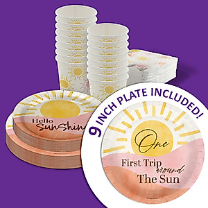 First Trip Around the Sun 1st Birthday Party Supplies Set Plates Cups and Napkins Tableware Kit for 16 64 Piece