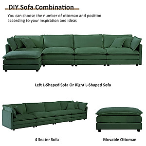 Suheww 146" Oversized L-Shaped Modular Sectional Sofa Couch for Living Room, Modern Soft Chenille Large Cloud Couch, Comfy 4-Seater Deep Seat with Chaise & Movable Ottoman (Green, L-Shaped 4 Seat)