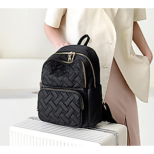 Gazigo Backpack for Women, Nylon Travel Backpack Purse Black Shoulder Bag Small Casual Daypack for Womens (Square Quilited)