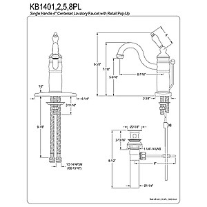 Kingston Brass KB1408PL Victorian Mono Block Lavatory Faucet, Brushed Nickel