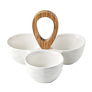 Ceramic Snack Serving Tray, 3-Compartment-Porcelain Modern Tabletop Serving Trays with Handle, Condiments Nuts Snacks Candy Serving Bowls