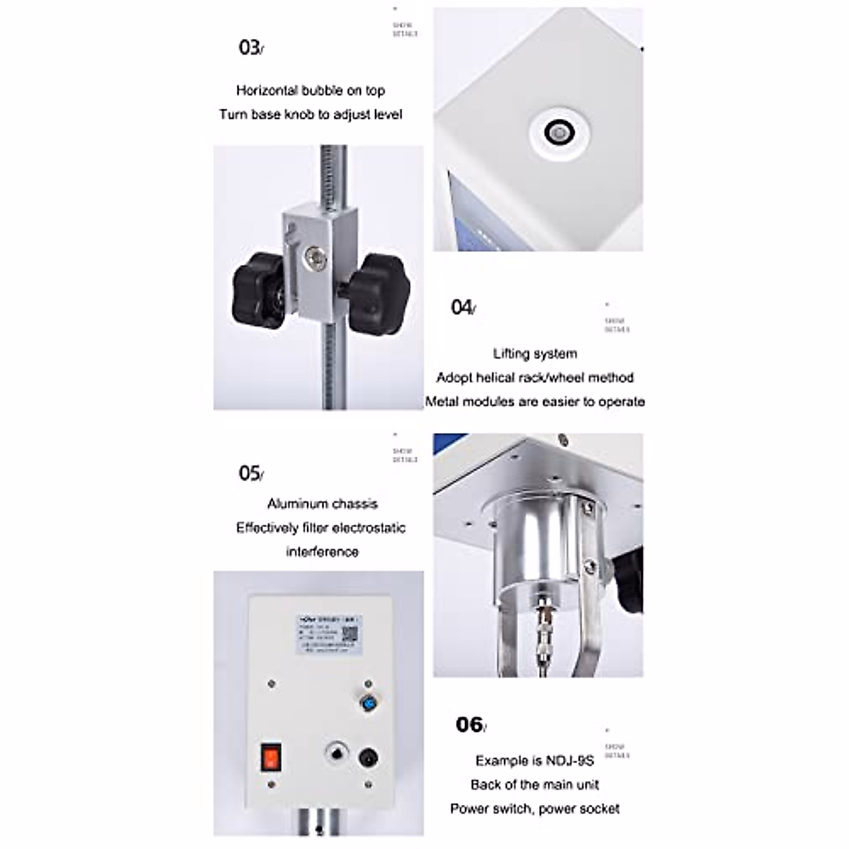 NDJ-8S Digital Rotational Viscometer with with 4 Types of rotors (No. 1, 2, 3, 4) and No. 0 Rotor Set