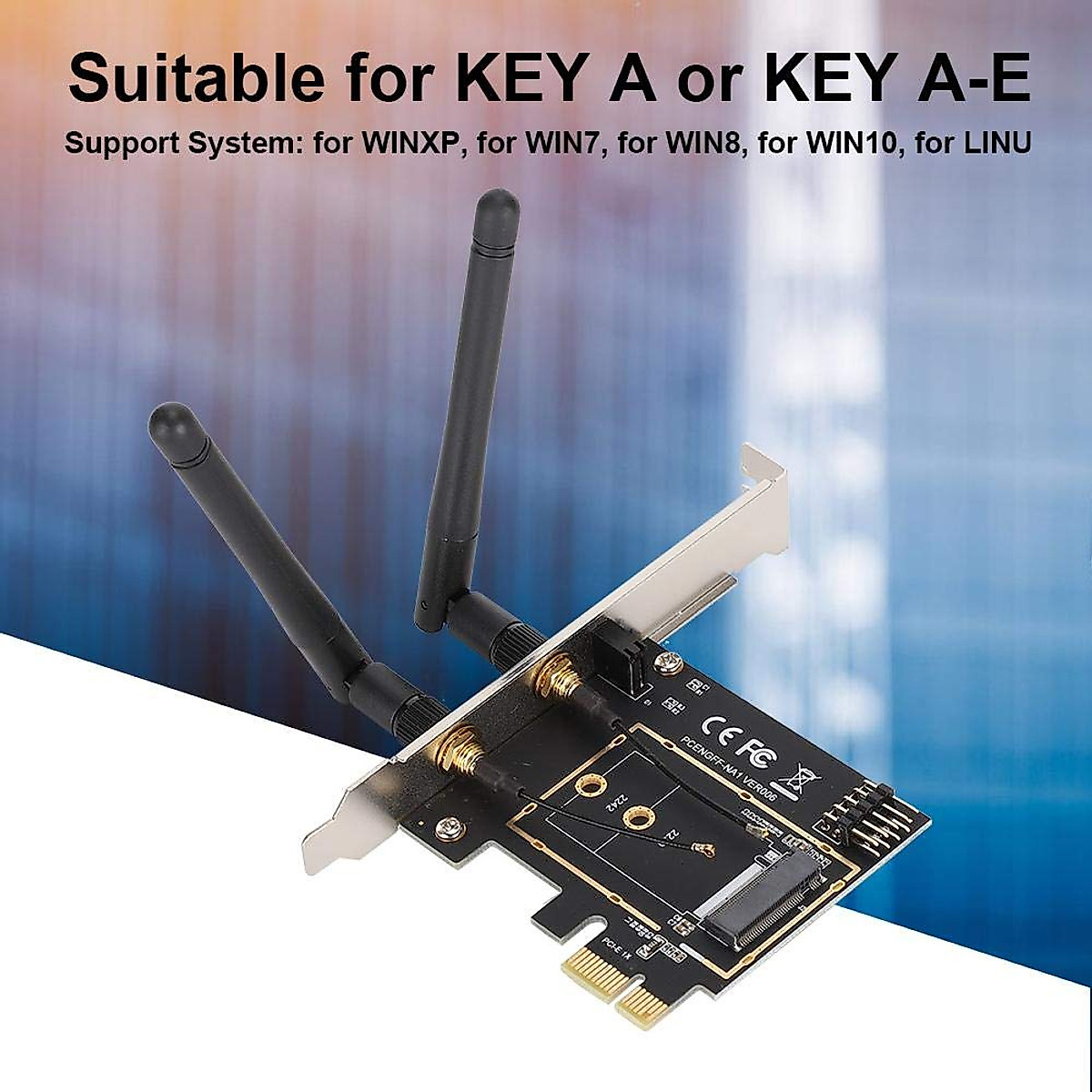 PCI E WiFi Card for PC, PCI E to NGFF M.2 WiFi Bluetooth Wireless Module Adapter Card, PCI E 1X to Key A E Adapter Card, Bluetooth Network Card Expansion Card