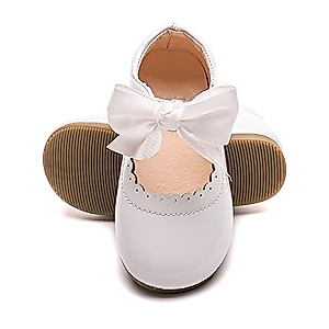 E-FAK Baby Girls Shoes Mary Jane Flats Bowknot Non-Slip Toddler Girl Dress Shoes First Walkers Princess Wedding Shoes(4 Toddler, 02 White)
