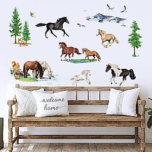 decalmile Farm Animal Wall Stickers Wild Horse in The Forest Wall Decals Kids Bedroom Playroom TV Background Wall Decor