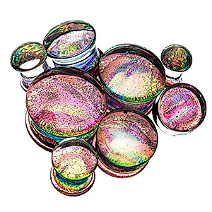 Pierced Owl Purple Multicolor Sparkling Swirl Single Flared Glass Plugs, Sold as a Pair (14mm (9/16"))